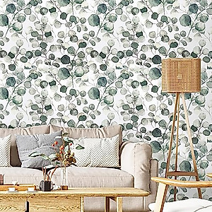 Nukofal Leaf Wallpaper Peel and Stick Wallpaper Floral Contact Paper 17.7 inch x 118.1 inch Eucalyptus Wallpaper Floral Wallpaper for Bathroom Floral Peel and Stick Vinyl Wallpaper Removable Wallpaper