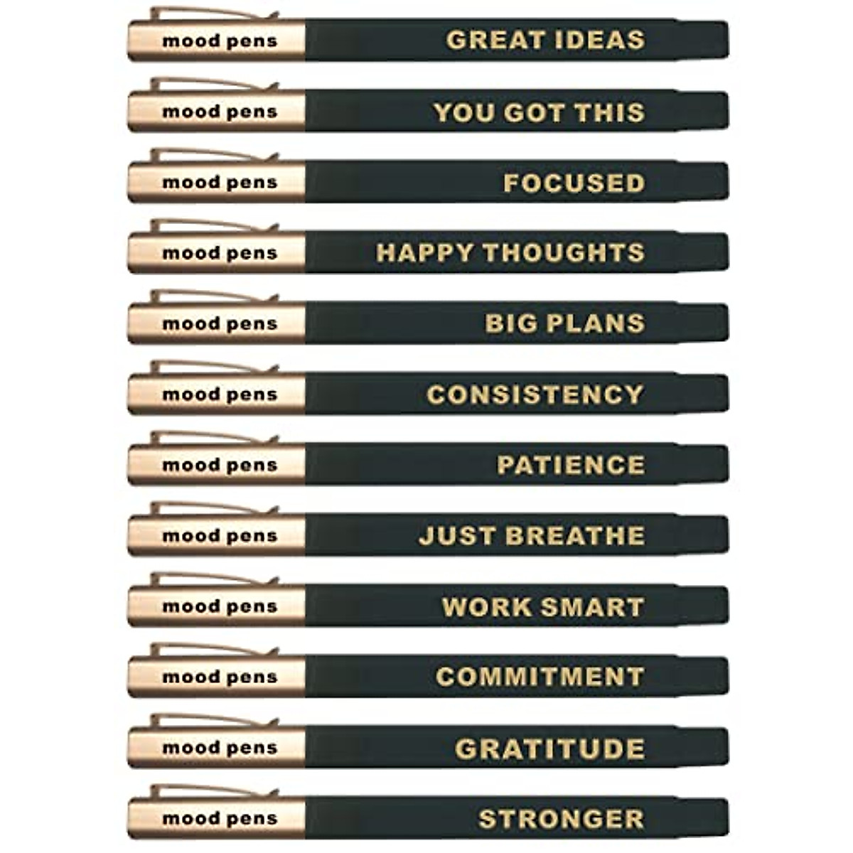 Mood Pens™ Premium Ballpoint Pens, Back-to-School, Smooth & Comfortable, Medium Point, Refillable, 1.0mm, Black Ink, Positive Thoughts for Mental Health (12)
