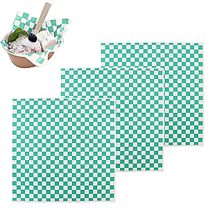 Hslife 100 Sheets Checkered Dry Waxed Deli Paper Sheets, Paper Liners for Plastic Food Basket, Wrapping Bread and Sandwiches (Green)