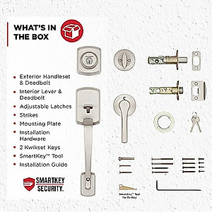 Kwikset Henley Front Entry Door Handleset and Deadbolt with Interior Reversible Lever, Featuring SmartKey Re-Key Security Technology with Microban Protection in Satin Nickel