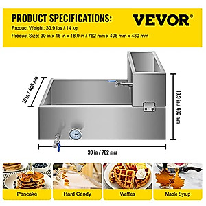 VEVOR Maple Syrup Evaporator Pan 30x16x19 Inch Stainless Steel Maple Syrup Boiling Pan with Valve and Thermometer and Feed Pan for Boiling Maple Syrup