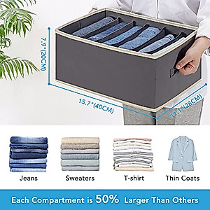 Baesyhom 6 Pcs Large Size Wardrobe Clothes Organizers 6 Grids for Pants, Jeans, Sweater, T-shirt, Thin Coat, Dress Stackable Closet Drawer Organizer Storage Bin with Sturdy Handles, Grey & Dark Grey