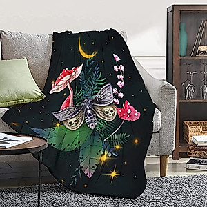 Mushroom Moth Blanket Super Soft Fleece Throw Blankets 40x50 Inches Comfy Summer Flannel Travel Camping Blankets Gift for Women Men Decor Bedroom Sofa Chair