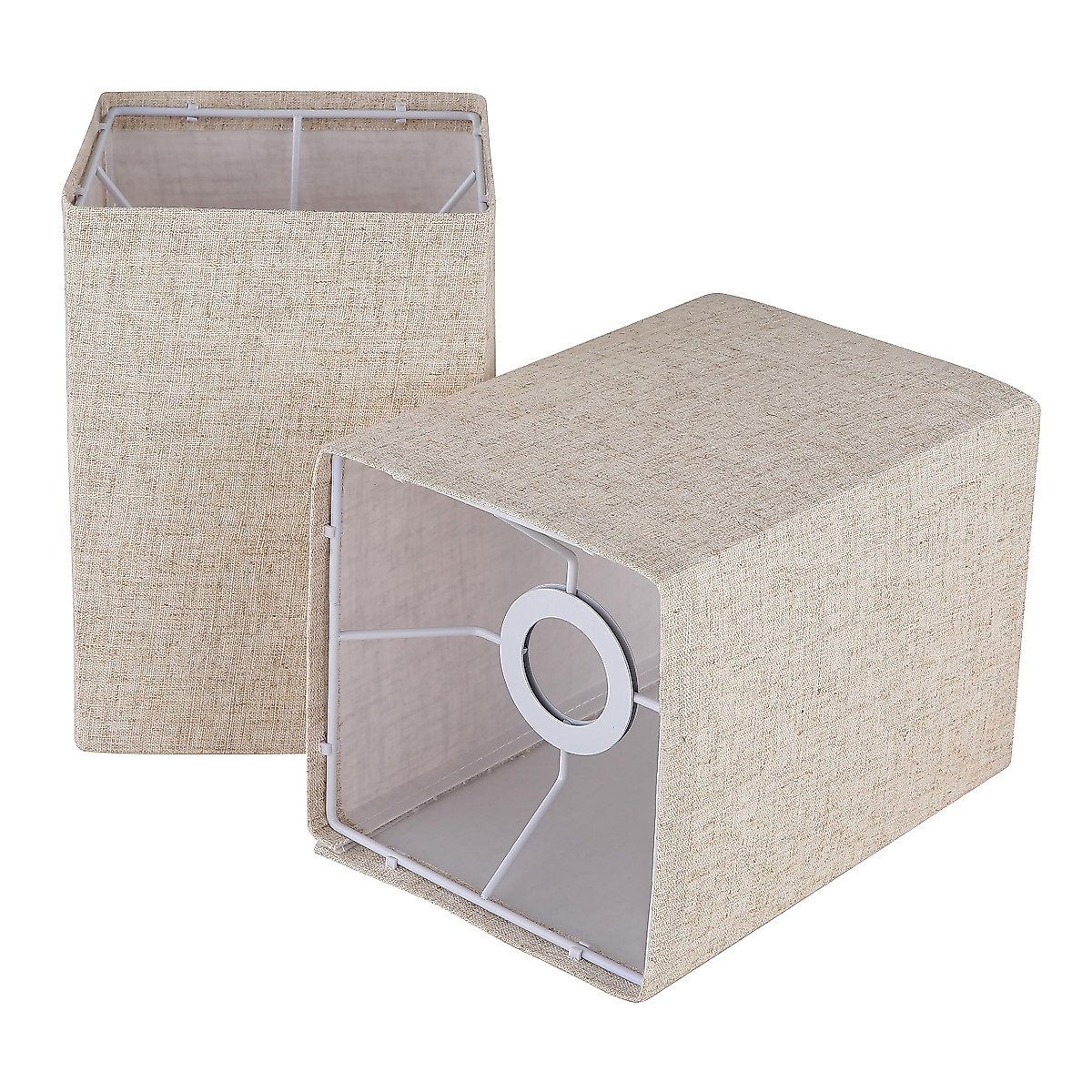 Ruiever Square Lampshades Set of 2, Linen Lampshades L6.3"x W6.3" x H9.84" High, Easy Assembly Replacement Fabric Lampshades for Table Lamps Floor Lamps, Beige Color Lampshade,