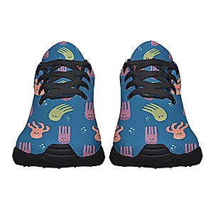 Men Women Walking Running Shoes,Octopus Lightweight Breathable Mesh Tennis Shoes Non Slip Athletic Workout Gym Sneakers Black Size 4