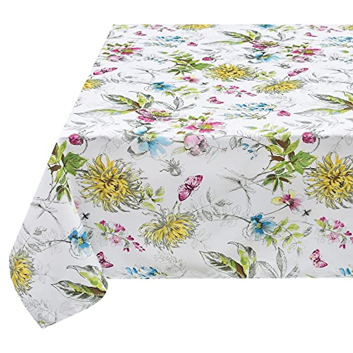 Benson Mills Spillproof Spring/Summer Fabric Outdoor Tablecloth with Umbrella Hole, Zippered Table Cloth for Rectangle Tables, Picnic/Patio (Blooming Floral, 60" X 84" Rectangular with Umbrella Hole)