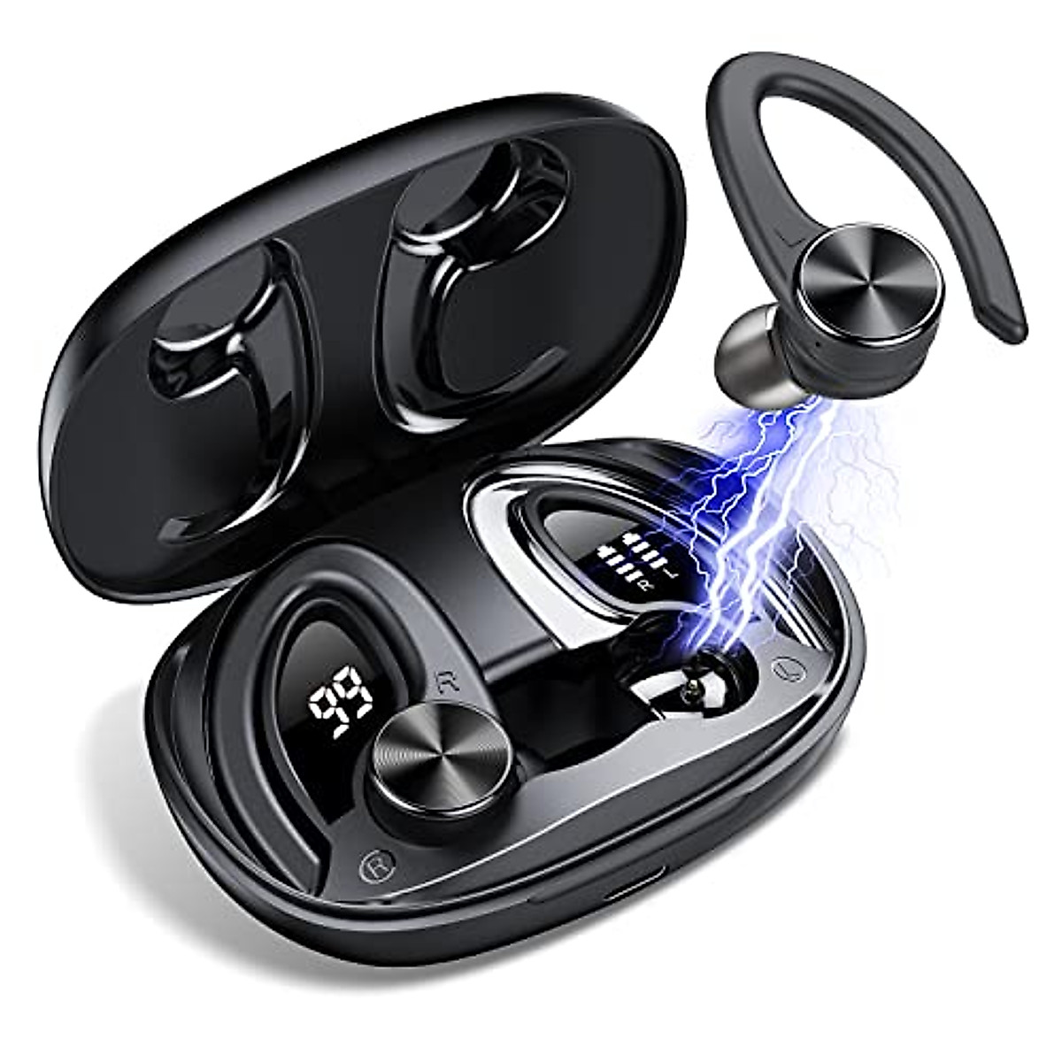 Bluetooth Headphones, Ear Buds Wireless Bluetooth Earbuds with Deep Bass, 45H Playtime, Bluetooth 5.3 Earbuds with LED Display, Built-in Mic, IPX7 Waterproof Over Ear Earphones for Sports Running