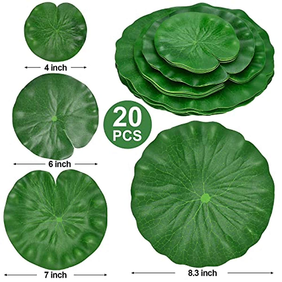 ZAUGONTW 20 Pcs Artificial Lily Pads for Ponds, Realistic Floating Lily Pads Leaves, Lotus Leaves Water Lily Pads Artificial Foliage Pond Decor for Koi Fish Pool Patio Aquarium