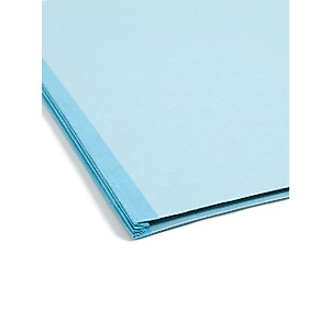 Smead FasTab Hanging Pressboard Classification Folder with SafeSHIELD Fasteners, 2 Dividers, 2/5-Cut Built-in Tab, Letter Size, Blue, 10 per Box (65115)