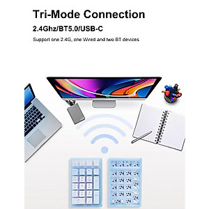 LINKEET Tri-Mode Mechanical Numpad RGB Backlit Bluetooth 5.0/Wired USB-C/2.4G Wireless Macro Number Pad 21-Key NKRO Hot Swappable Numeric Keypad Rechargeable External Num Pad for Laptop, Mac