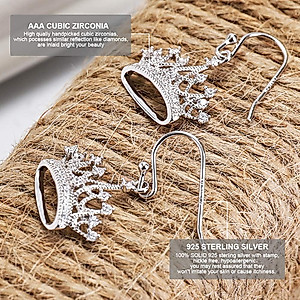 Sterling Silver Round Cubic Zirconia Crown Dangle Earrings for Women Queen Jewelry Mothers Day Gifts for Mom Valentines Christmas Birthday Jewelry Gifts for Wife Girlfriend