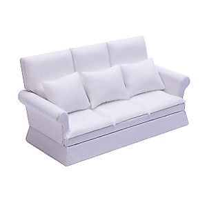 Tukaneeko 1:12 Dollhouse Couch with Three Pillows Mini Dollhouse Furniture Decoration Miniature Sofa for Doll House Living Room
