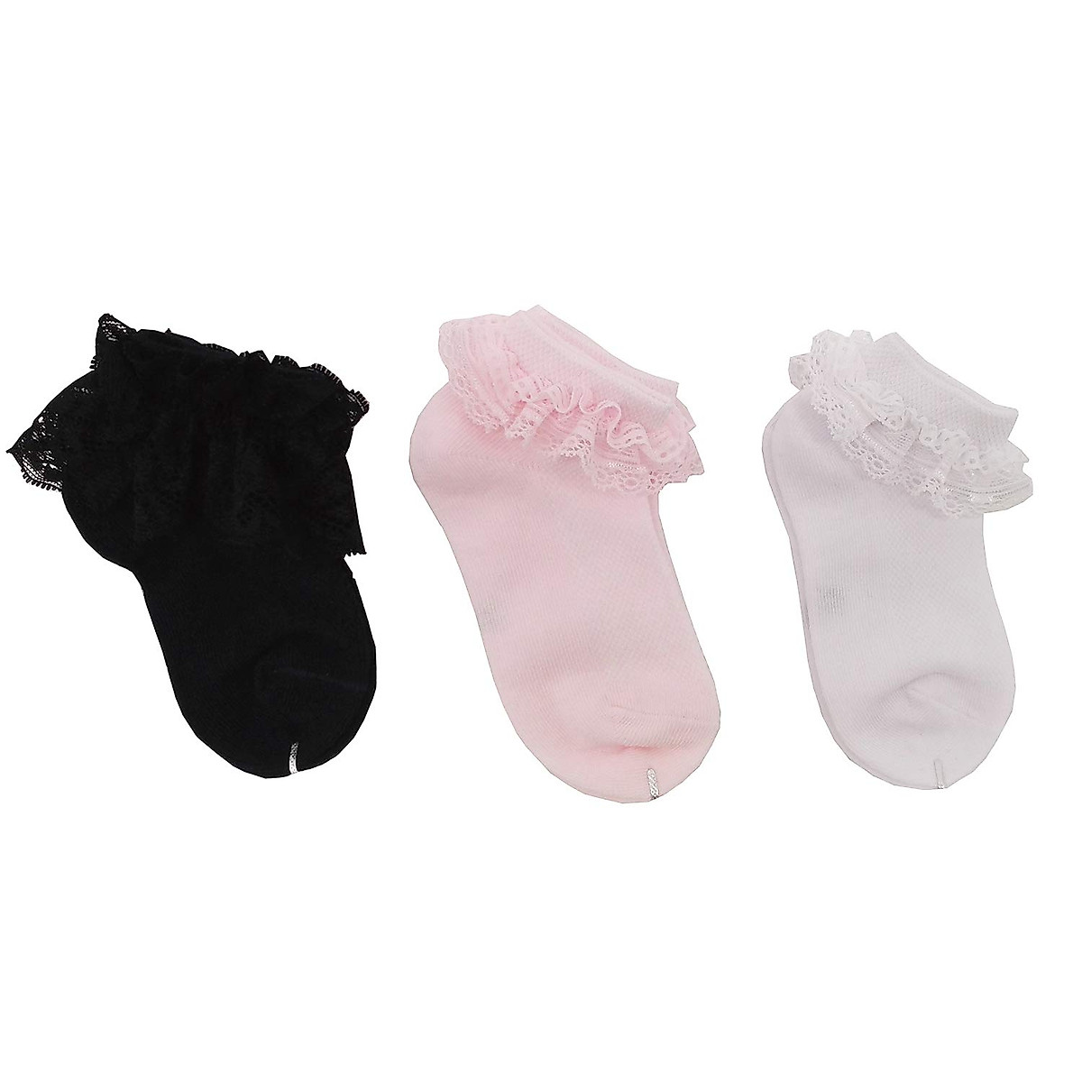 Xiyadun Girls Ruffle Lace Eyelet Frilly Ankle Dress Socks for Infant/Toddler/Girl(Black,White,Pink,5-7 Years)