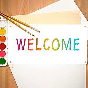 Large Banners and Signs Blank Banner Polyester Oxford Cloth Sublimation Banner with Hanging Rope for Indoor Wall Outdoor Easy Hang Signs DIY Banner Signs for Business Office (White,2 x 4 Feet)