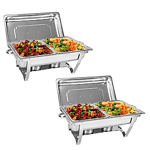 Jacgood Chafing Dish Buffet Set of 2, 8QT Rectangle Stainless Steel Food Warmer Kit with Lids Food Pans Bain Maries and Fuel Holders for Restaurant Catering Parties Weddings