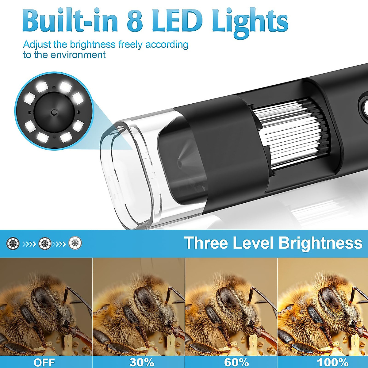 Kuaguozhe Handheld Digital Microscope with 900x Magnification, 2.4" LCD Screen, LED Light, Black Glass Body, USB Cable, 32GB SD Card and Sample Slides