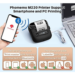 Phomemo M220 Label Maker, Bluetooth Label Printer, 3.14 Inch Portable Thermal Label Maker Machine for Barcode, Labeling, Organizing, Small Business, Compatible with iOS & Android, with 3 Label