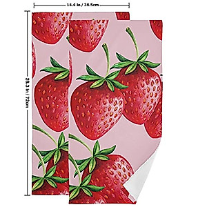 Summer Strawberry Bath Towel Set of 2 Red Fruit Pattern Towels for Kitchen Bathroom Decor High Absorbent Soft