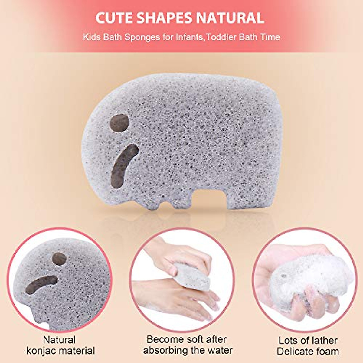 KECUCO Konjac Baby Sponge for Bathing, Natural Kids Bath Sponges for Infants, Toddler Bath Time, Cute Shapes Natural and Safe Plant-Based Konjac Baby Bath Accessories, 5pcs