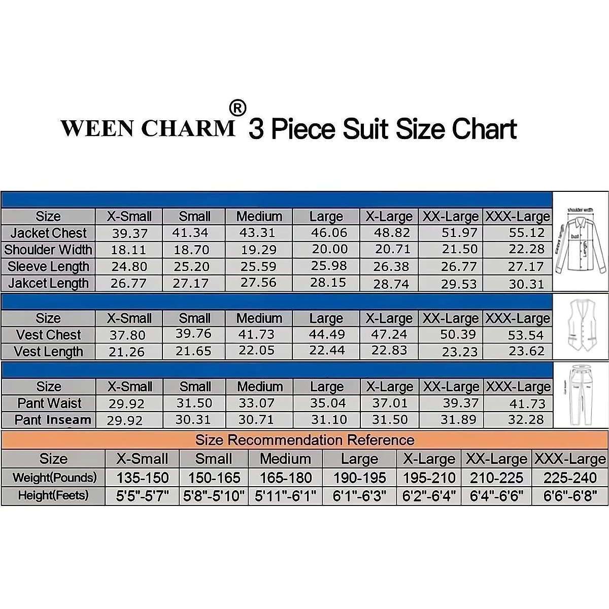 WEEN CHARM Men's Slim Fit 3 Piece Tuxedo Suit One Button Shawl Lapel Blazer Jacket Vest Pants Set Blue