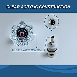 Grandiance Faucet Handles, Bathtub Faucet Knobs, Complete Faucet Rebuild Trim Kit Compatible with Delta/Delex faucets, Hot and Cold Faucet Replacement Handles in Clear Acrylic, 1 Kit