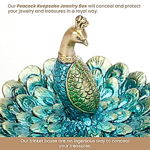 Bits and Pieces - Peacock Keepsake Box - Peacock Art - Golden Jewelry Box