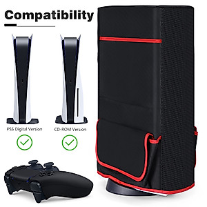 TiMOVO Dust Cover for PS5 Console, Soft Lining Dust Guard for Playstation 5 Console Digital Edition & Regular Edition, Waterproof Protective Sleeve with Game Disc & Controller Storage Pocket, Black