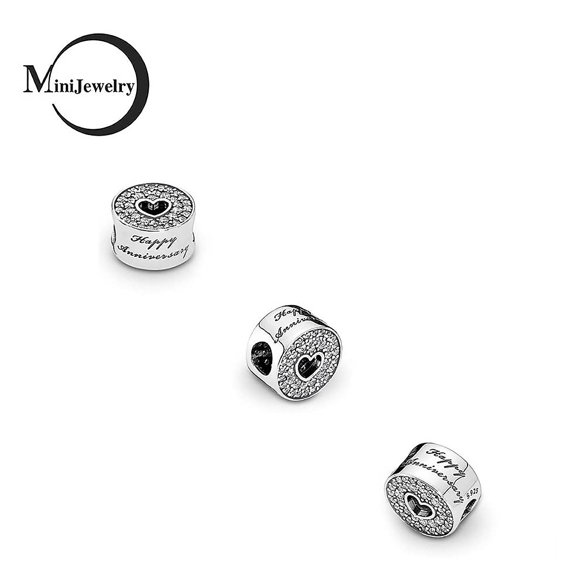 MiniJewelry Happy Anniversary Love Heart Charm fits Pandora Moments Bracelets Women Wife Celebration Bead
