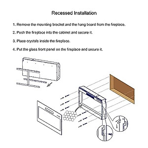 60 inch Recessed Ultra Thin Tempered Glass Front Wall Mounted Electric Fireplace with Remote and Multi Color Flame & Emberbed, LED Light Heater