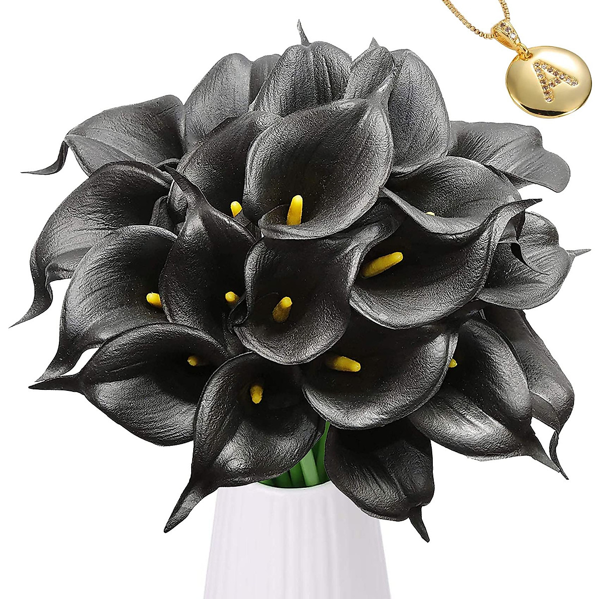Mom Gifts 22pcs Calla Lily Artificial Flowers Vibrant and Durable Black Calla Lily Gift for Mom Latex Real Touch Calla Lily Faux Flowers Black Fake Flower Arrangement 13.4" for Home Wedding Decor