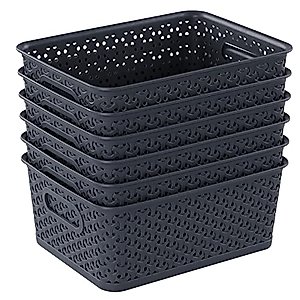 Cand 6 Pack Organizing Baskets Bin For Multiuse, Grey Plastic Woven Baskets