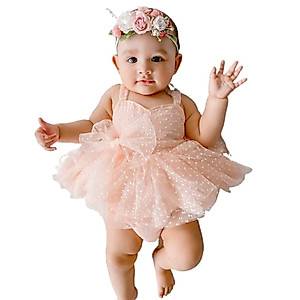 Infant Baby Girl Summer Outfits Sleeveless Dress Romper Lace Tutu Onesie Backless Jumpsuit Ruffle Bodysuit One Piece (I-Pink, 6-12 Months)