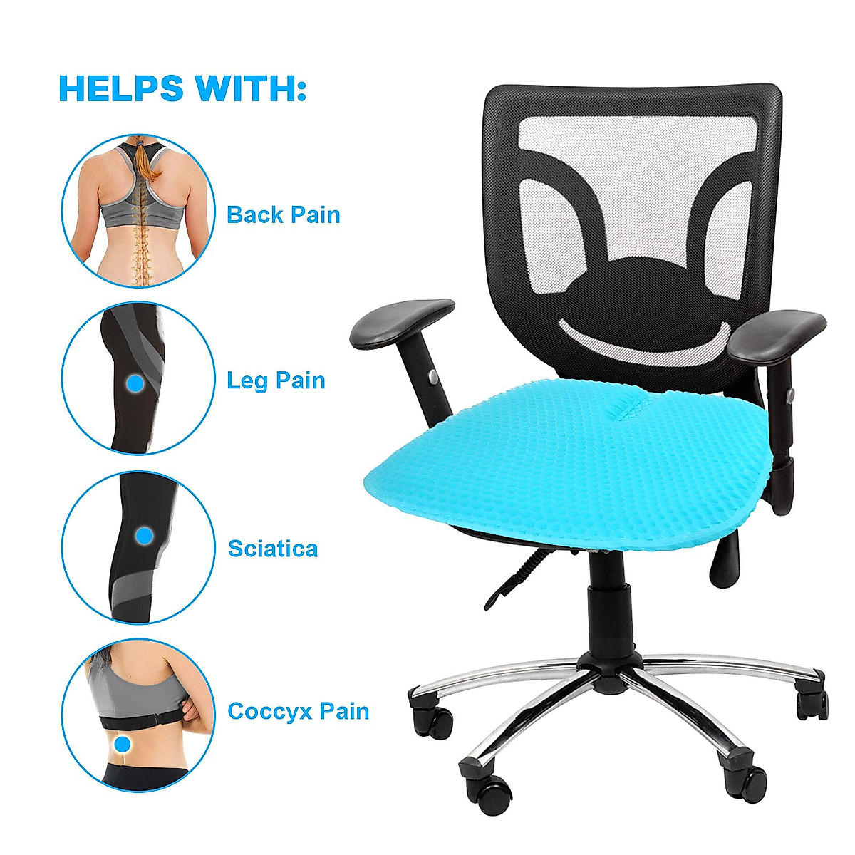 heffiso Gel Seat Cushion, Office Chair Cushion Car Wheelchair Cushions, Pressure Relief Seat Cushion Long Sitting with Anti-Skid Cover, Breathable Office Chair Cushion