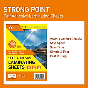 [VIOLETTO] (20 Sheets) Self Adhesive Laminating Sheets, Self-Seal, No Machine Needed, self Sealing, 8.5 x 11 Inch