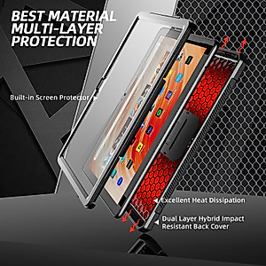 Amazon Fire HD 10 & Fire HD 10 Kids Pro Tablet Case (Only 13th Gen, 2023 Release), DJ&RPPQ Full Body Rugged Hands-Free Viewing Stand Back Cover with Screen Protector, Also for 10in Sony Nokia - Black