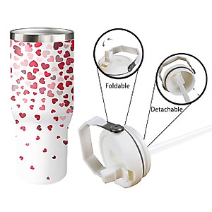 HOWSEESNOW 30oz Valentines Insulated Tumbler with Handle and Straw, Leak Proof Travel Coffee Mug, Reusable Stainless Steel Heart Tumbler, Valentines Gifts for Her