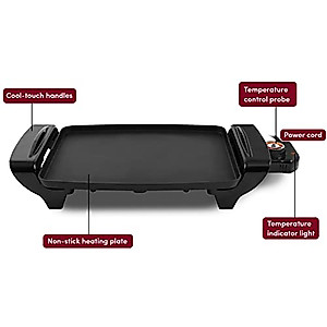 Elite Gourmet EGR2722A Electric 10.5" x 8.5" Griddle, Cool-touch Handles Non-Stick Surface, Removable/Adjustable Thermostat, Skid Free-Rubber Feet, Black