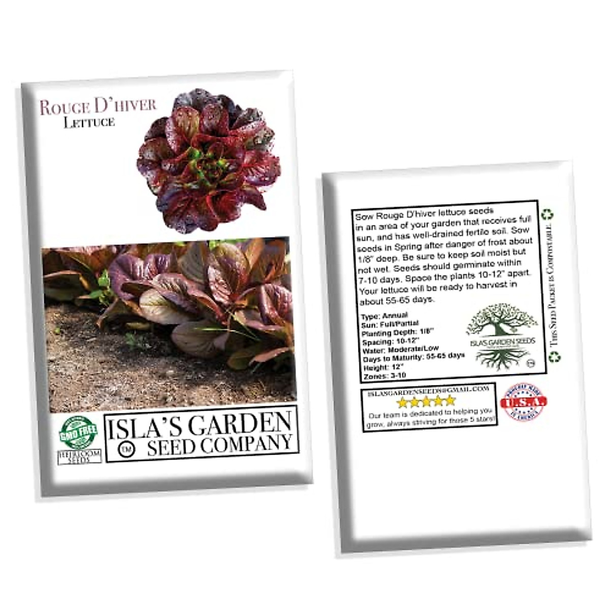 Rouge D'hiver Romaine Lettuce Seeds for Planting, 1000+ Heirloom Seeds Per Packet, (Isla's Garden Seeds), Non GMO Seeds, Botanical Name: Lactuca Sativa, Great Home Garden Gift