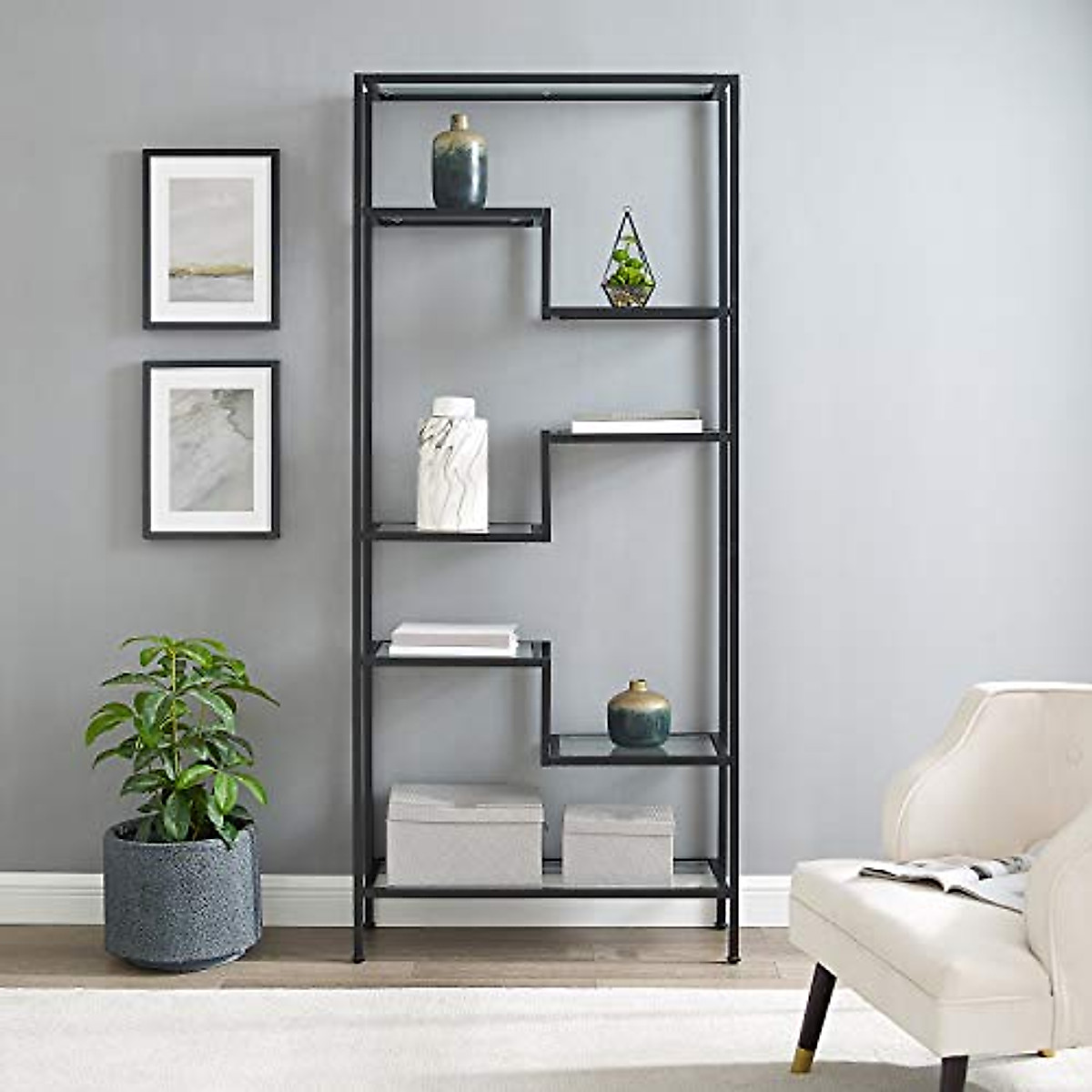 Crosley Furniture Sloane Modern Glass Etagere, Matte Black