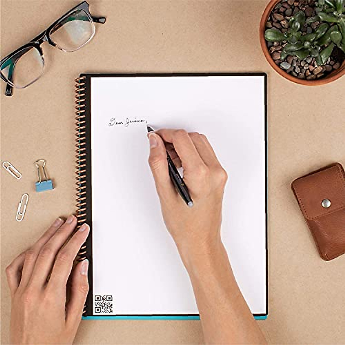 Rocketbook Smart Reusable Lined Eco-Friendly Notebook with 4 colored Pilot Frixion Pens, 1 Microfiber Cloth, & 1 Spay Bottle - Infinity Black Cover, Letter Size (8.5in x 11in)