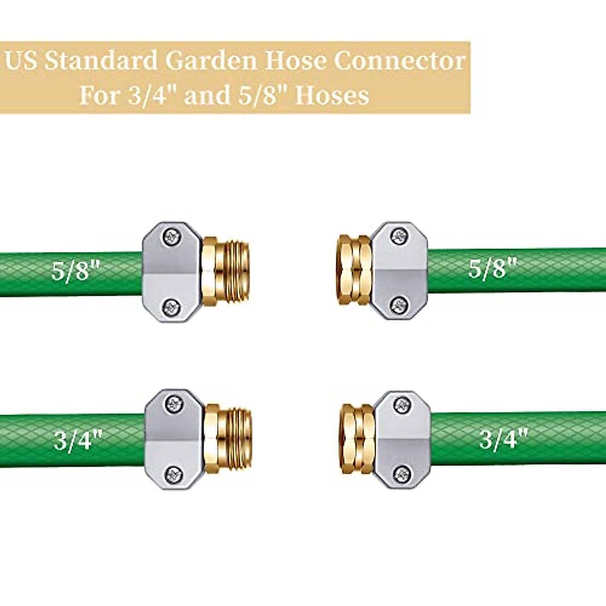 Garden Hose Repair Kit 5/8 Inch Fittings Mender 3/4 Male and Female Water Hose End Replacement Set Connector with Zinc Clamp