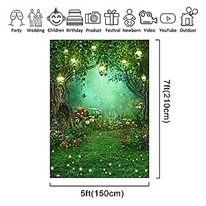 Riyidecor Spring Enchanted Forest Backdrop Polyester Fabric Fairy Garden Tale Wonderland Butterfly Woodland Wedding 5Wx7H Feet Photography Background Baby Shower Birthday Party Photo Studio Shoot