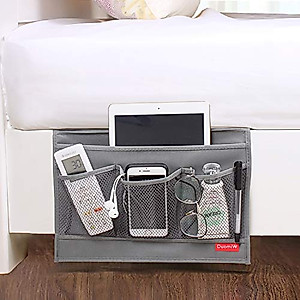 DuomiW Bedside Storage Organizer, Bedside Caddy, Table Cabinet Storage Organizer, TV Remote Control, Phones, Magazines, Tablets, Accessories (Grey)