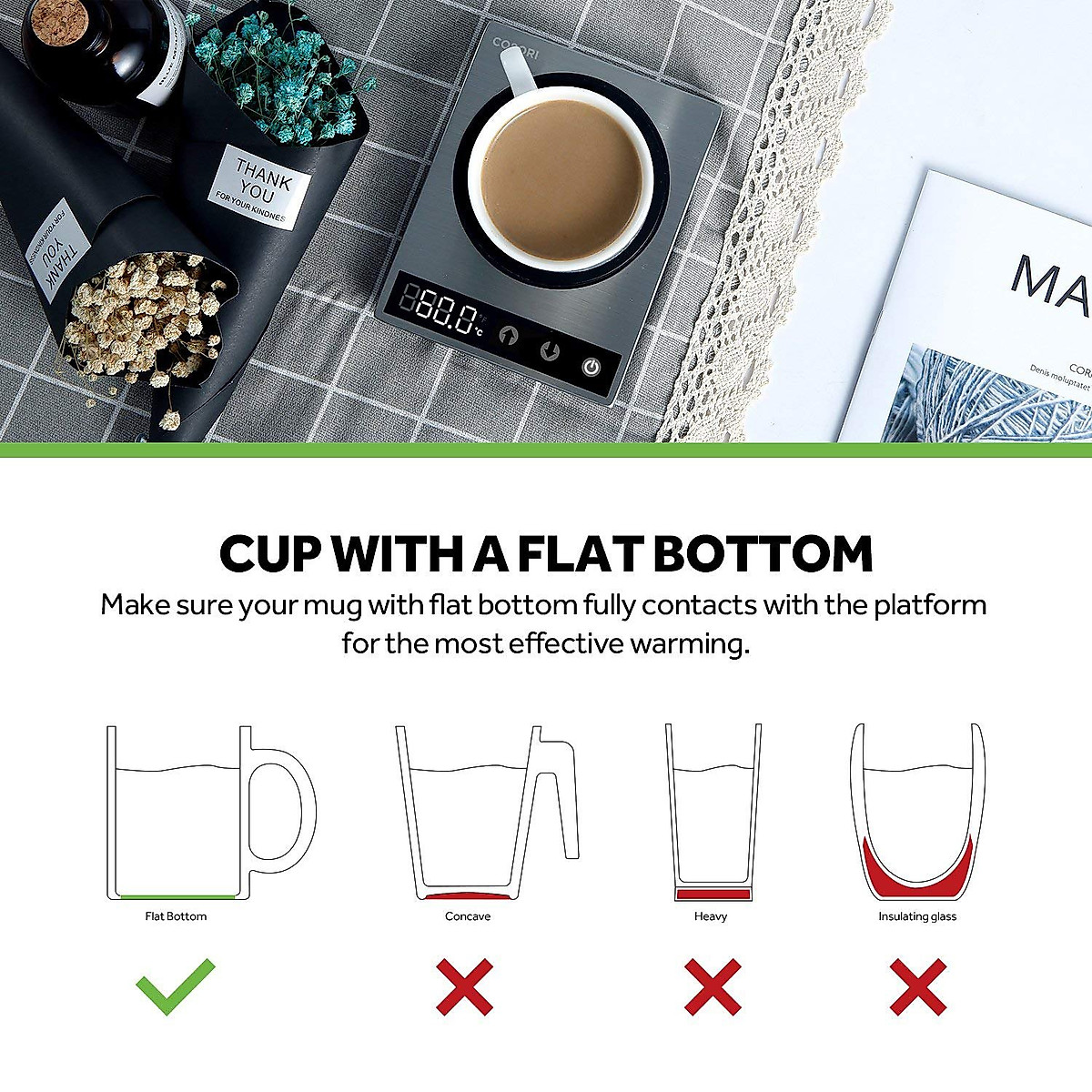 COSORI Mug Warmer & Coffee Cup Warmer for Desk, Digital Temp Control (from 77°F–230°F), LED Display, Waterproof Design, Coffee Gift