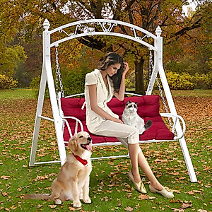 Mokoey Swing Cushion Replacement Outdoor Porch Swing Cushions Waterproof Thicken 4" Outdoor Swing Cushions with Ties for Garden Patio Porch Furniture Swing Outdoor Bench Cushions(Wine red-60 * 40in)