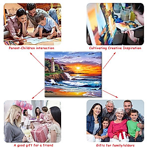 VIGEIYA DIY Paint by Numbers for Adults Include Framed Canvas and Wooden Easel with Brushes and Acrylic Pigment Mother's Day Gift 16x20inch (Sunset)