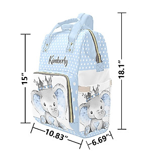 Liveweike Prince Elephant Dot Personalized Diaper Bag Backpack Custom Name Daypack Large Mommy Bag for Teen Girl Boy Student