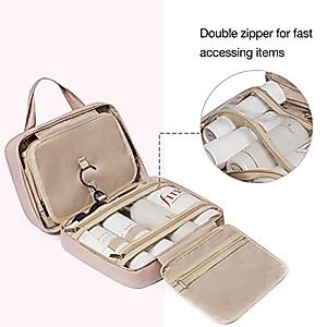 LIGHT FLIGHT Toiletry Bag For Women, Makeup Organizer, Makeup Bag for Full Sized Toiletries, Large Capacity Cosmetic Bag with Hanging Hook, Pink