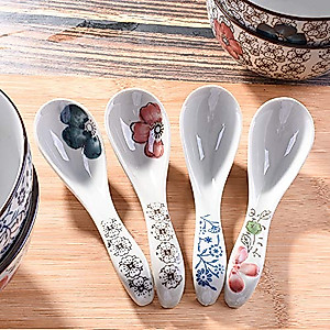 Japanese Soup Spoons set of 4, Asian Ceramic Ramen Spoons