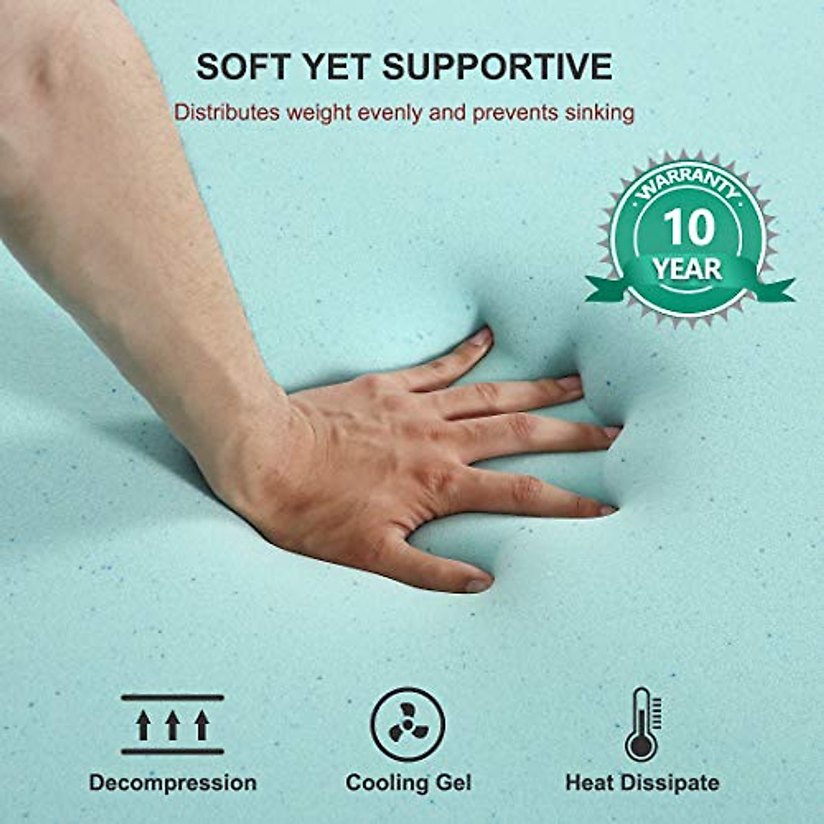TEKAMON 3 Inch Memory Foam Mattress Topper California King Size,High Density Gel-Infused Cooling Foam Mattress Topper,with Removable & Washable Bamboo Fiber Cover